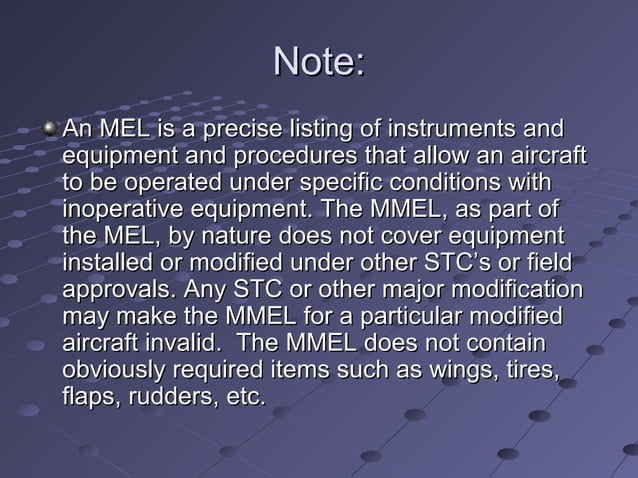 Kellogg Company Aviation MEL Training Power Point | PPT