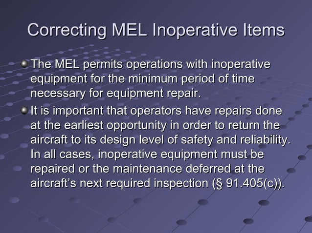 Kellogg Company Aviation MEL Training Power Point | PPT