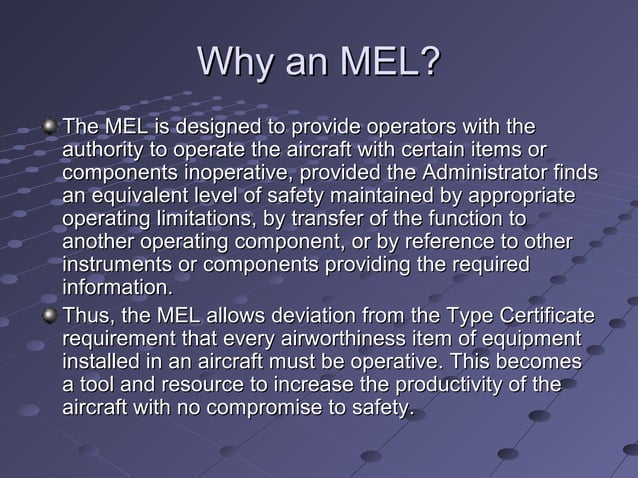 Kellogg Company Aviation MEL Training Power Point | PPT