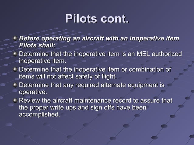 Kellogg Company Aviation MEL Training Power Point | PPT