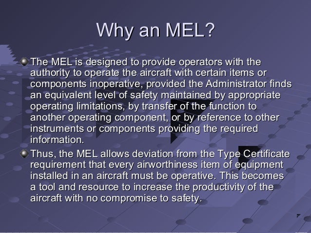 Kellogg Company Aviation MEL Training Power Point