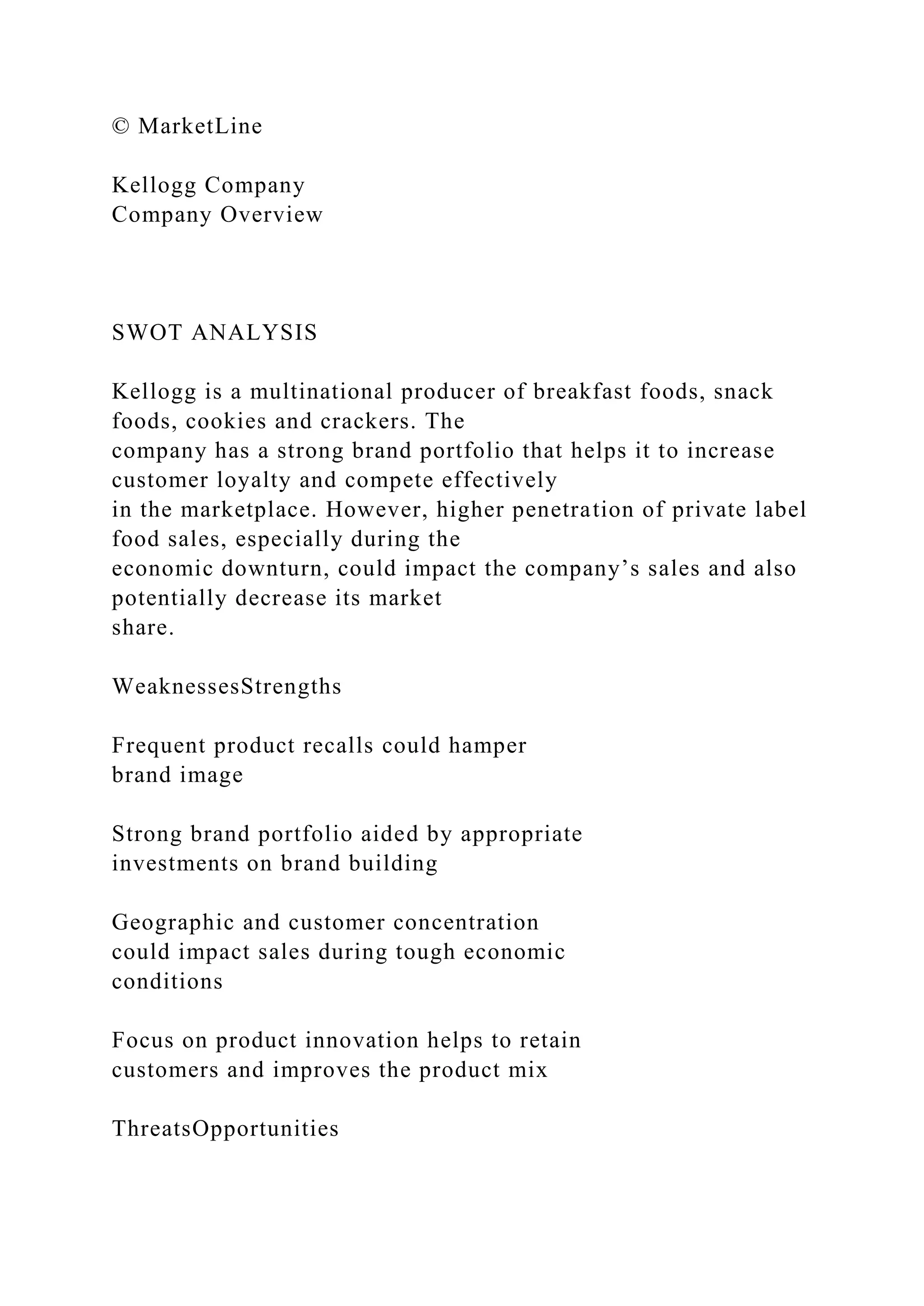 Kellogg Company SWOT Analysis. SourceKellogg Company SWOT Ana.docx