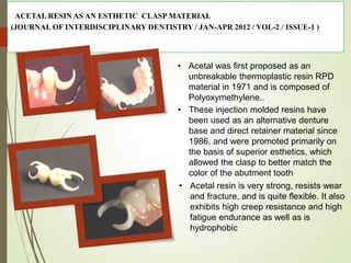 Synthetic Resins used in Prosthodontics | PPTX