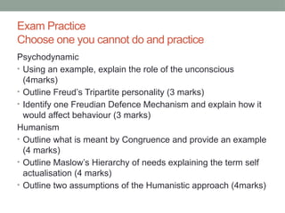 Psychology A-level - psychodynamic & humanism | PPTX