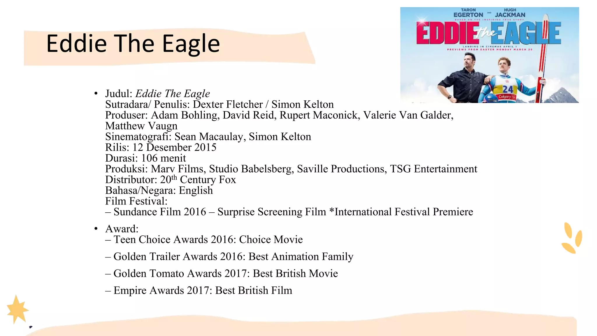 Kelompok 1 refleksi film eddie the eagle & the tiger | PPT
