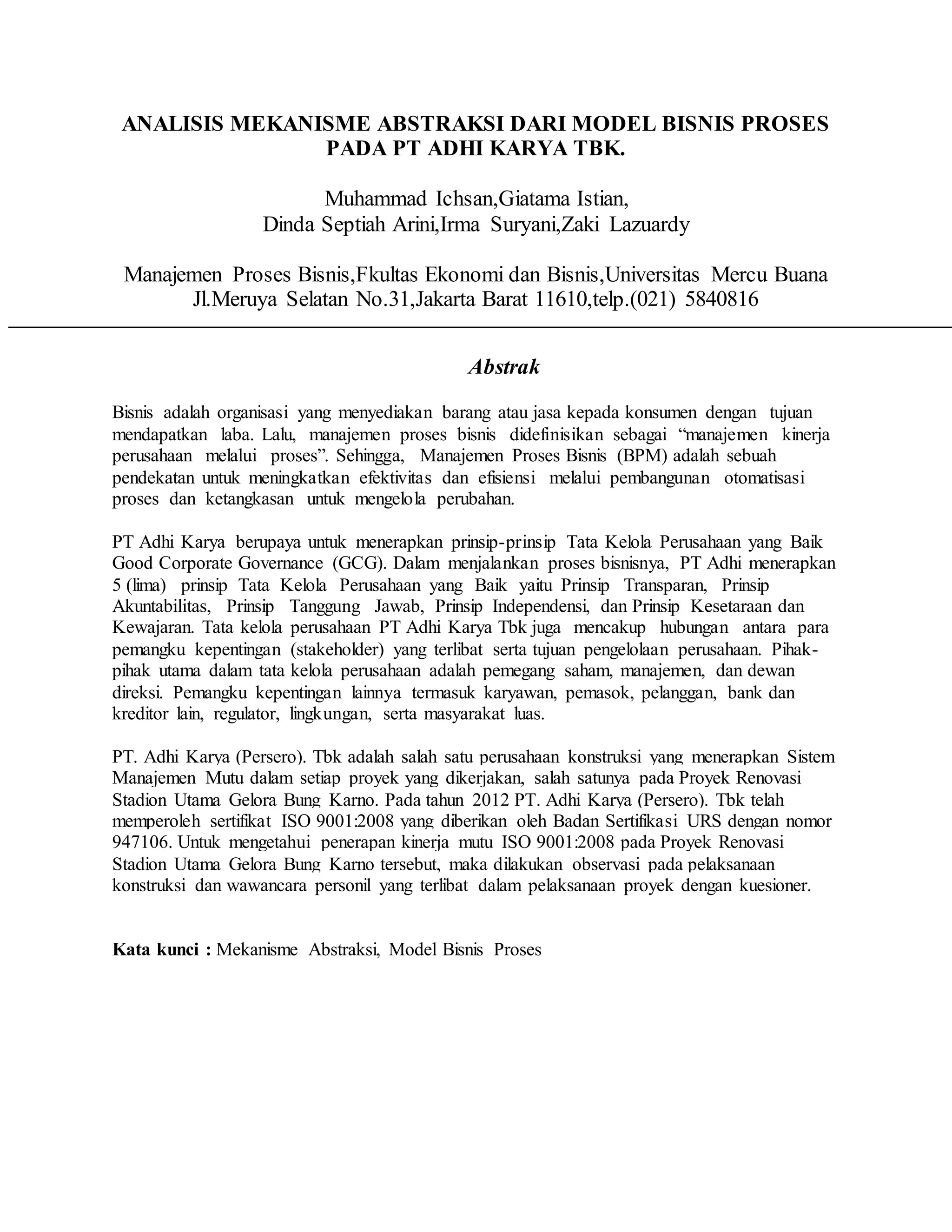 Kelompok 10 mpb analisis mekanisme abstraksi dari model bisnis pada PT Adhi | DOCX