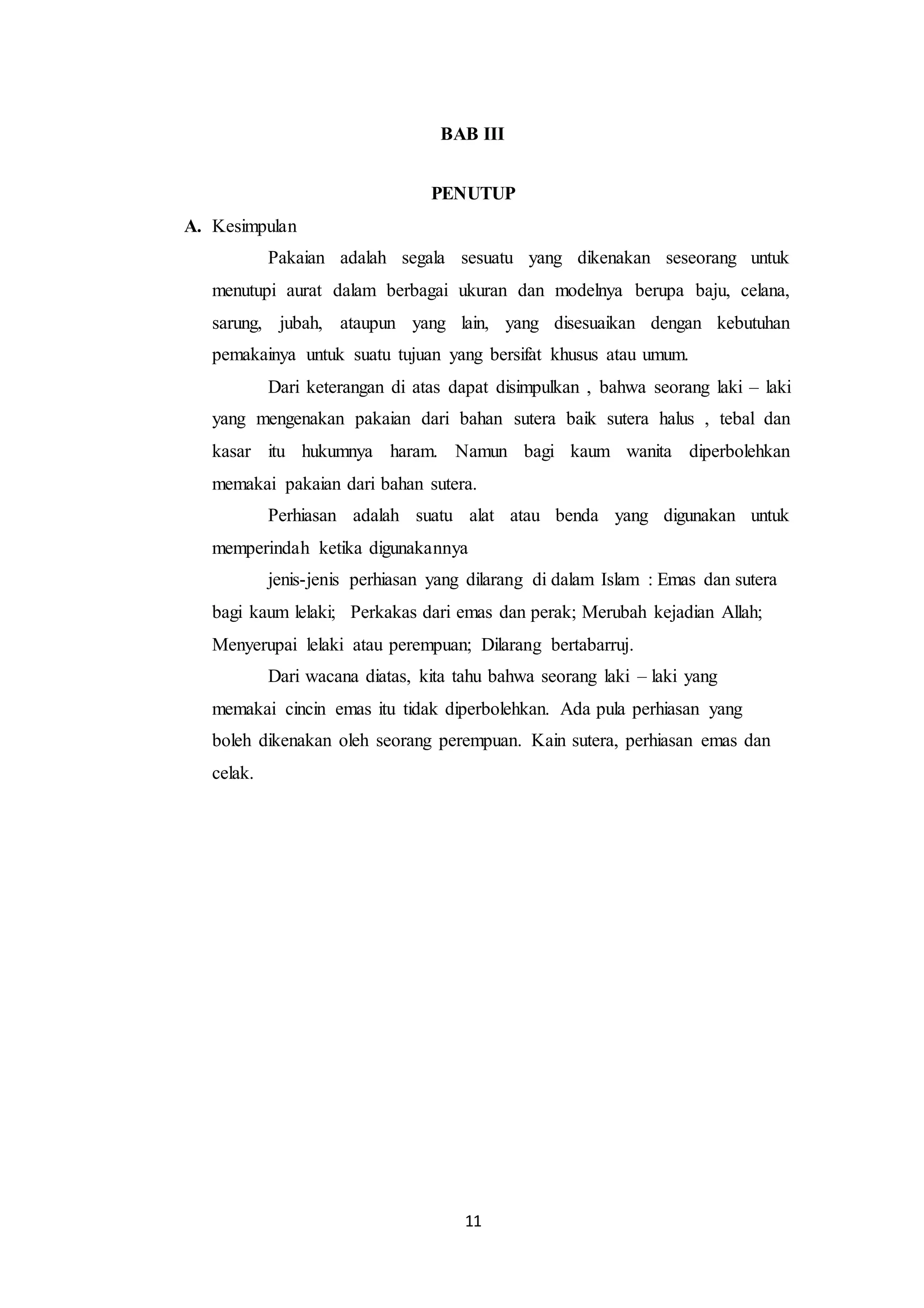 Contoh Makalah Hadis Pakaian dan Perhiasan | DOCX