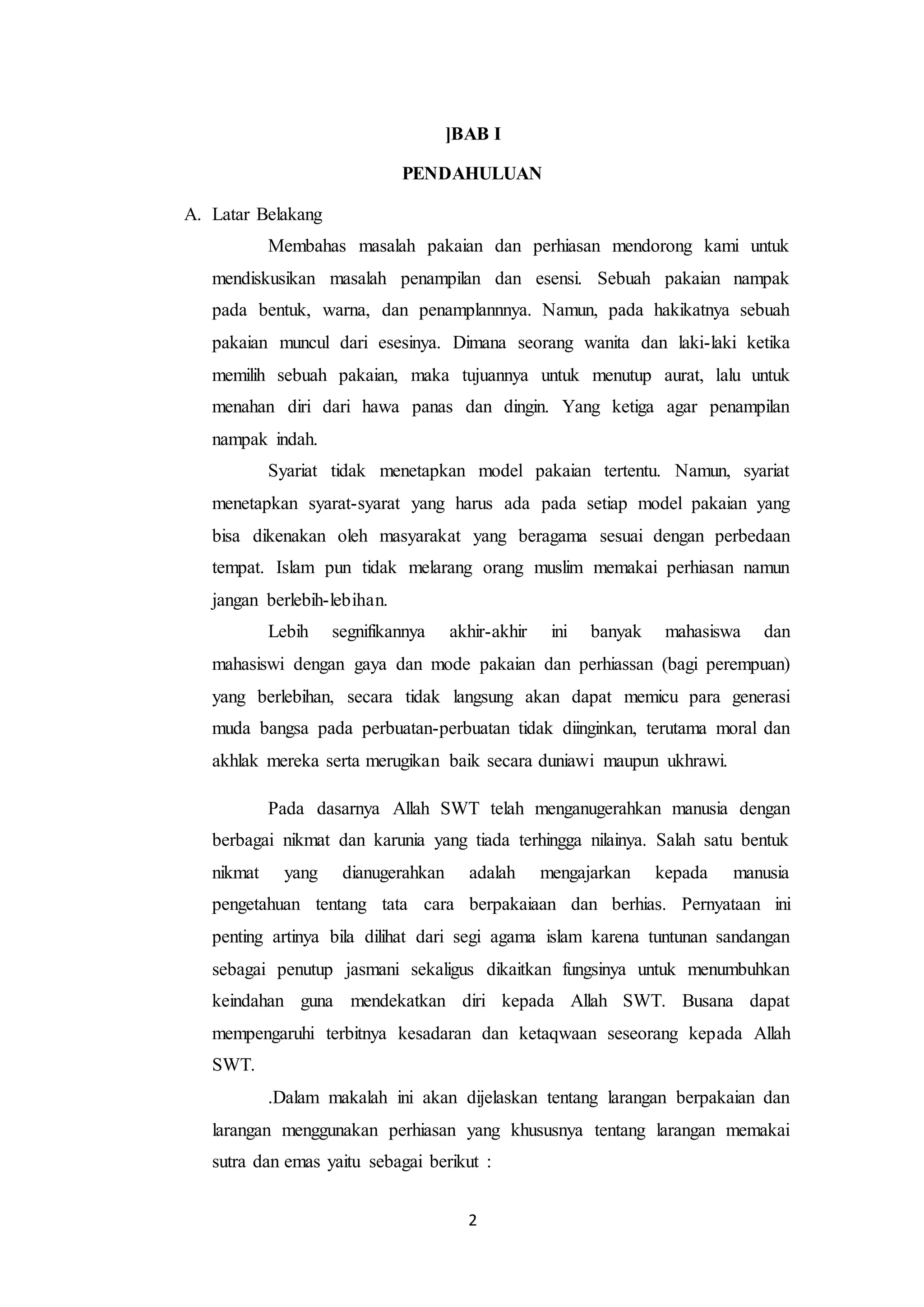 Contoh Makalah Hadis Pakaian dan Perhiasan | DOCX