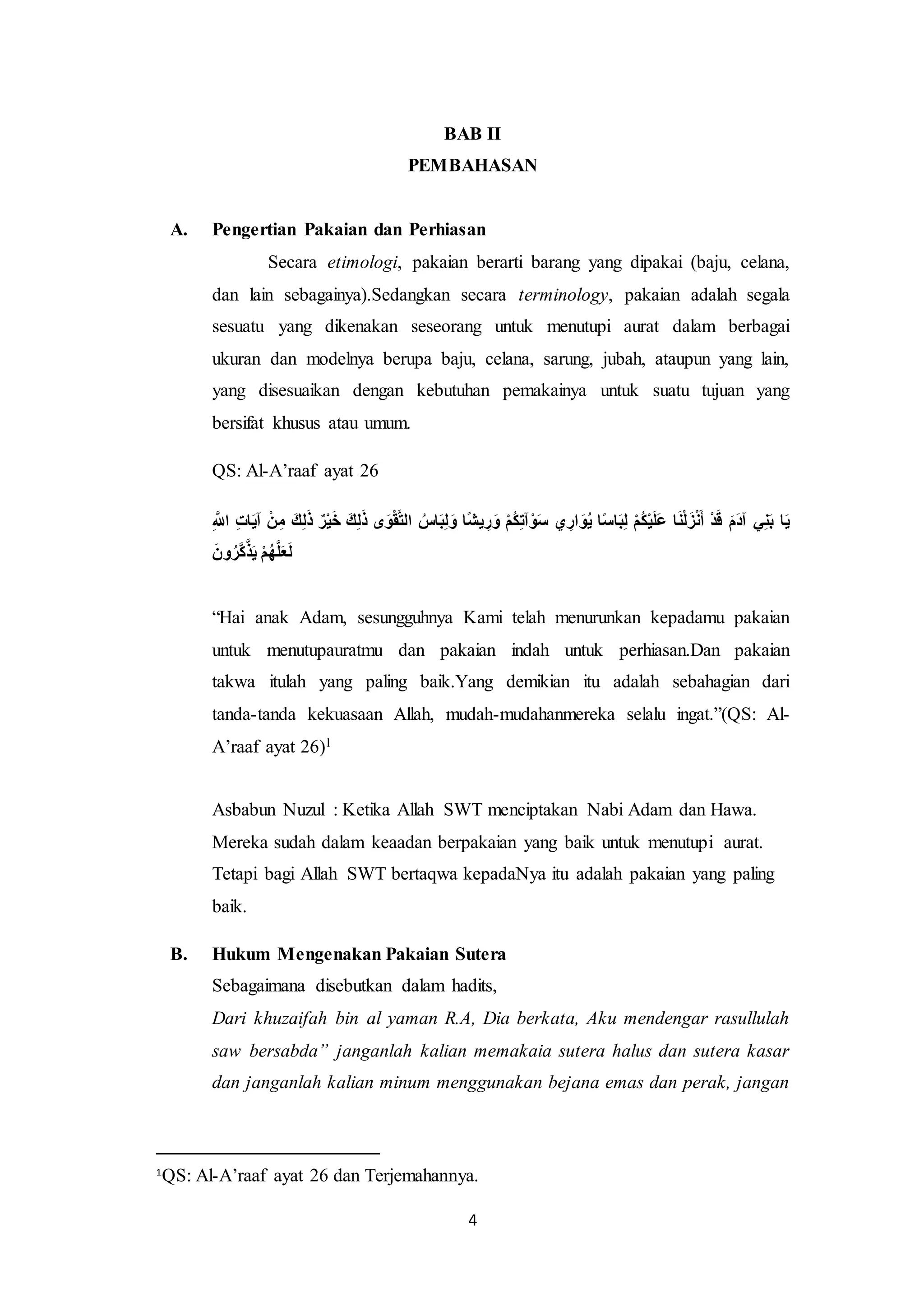 Contoh Makalah Hadis Pakaian dan Perhiasan | DOCX