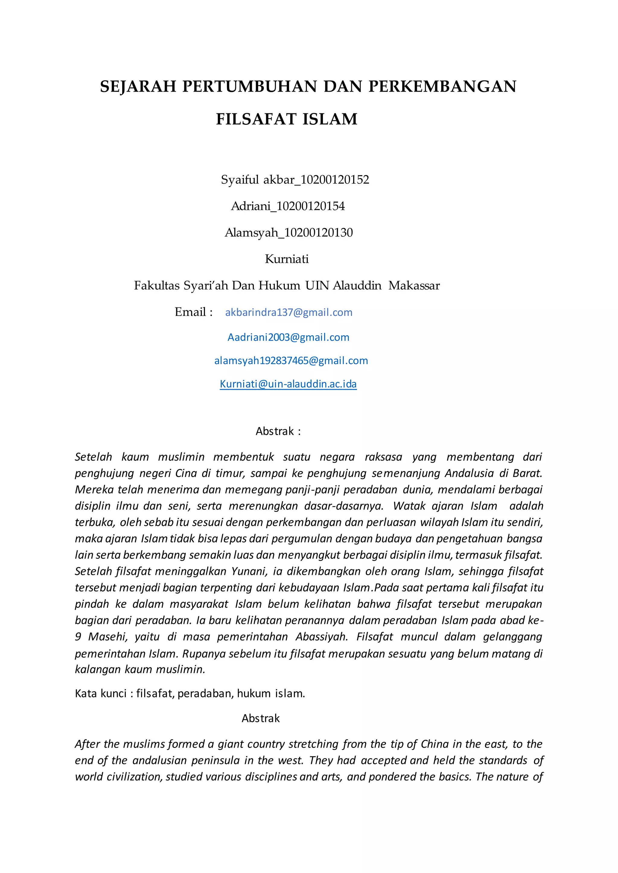 Sejarah Pertumbuhan dan Perkembangan Filsafat Hukum Islam | DOCX