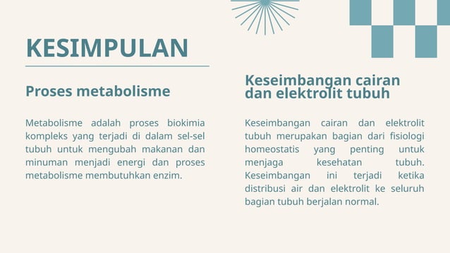 Proses metabolisme keseimbangan cairan dan elektrolit tubuh | PPTX