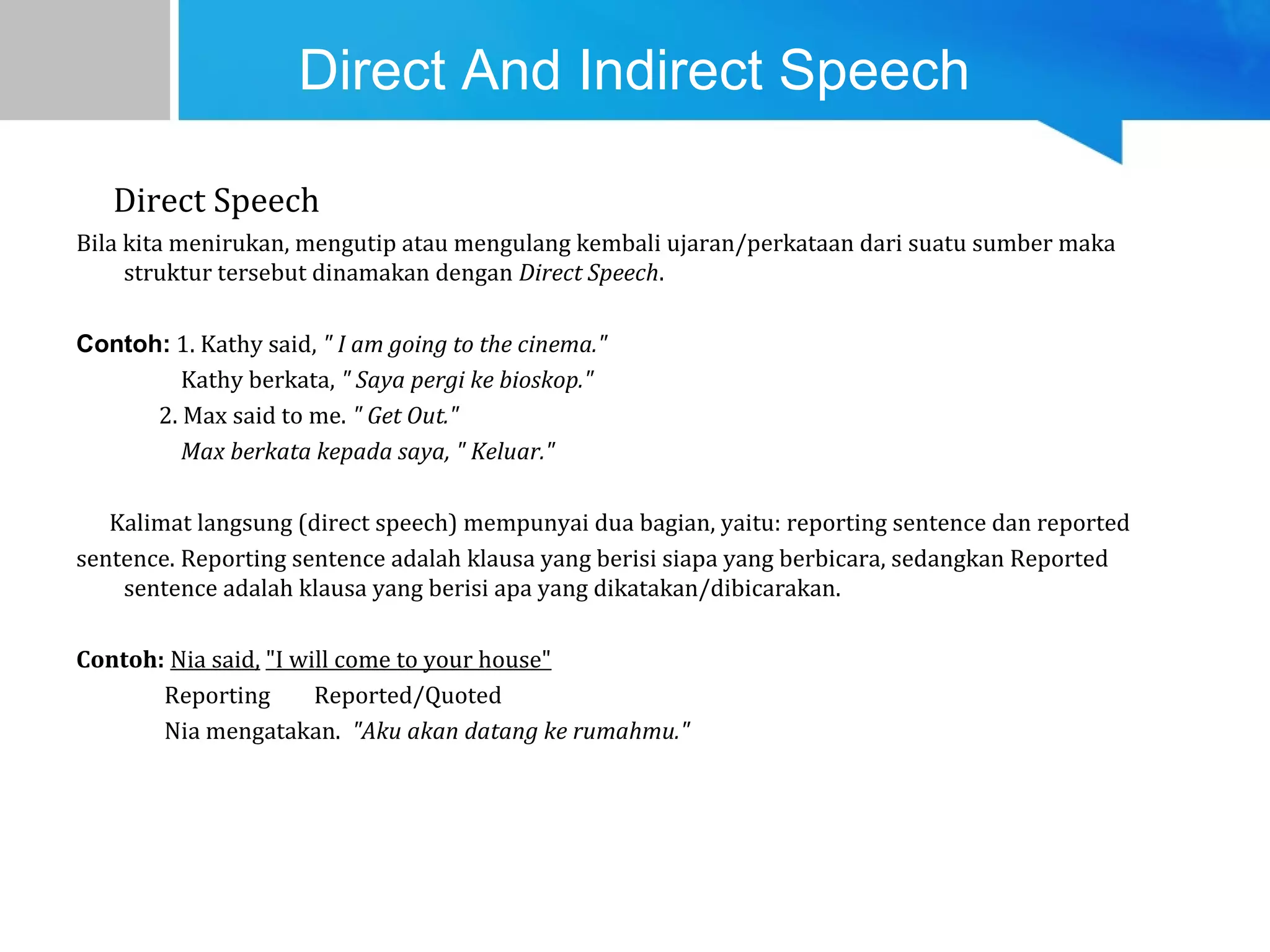 Direct Speech and Indirect Speech | PPT