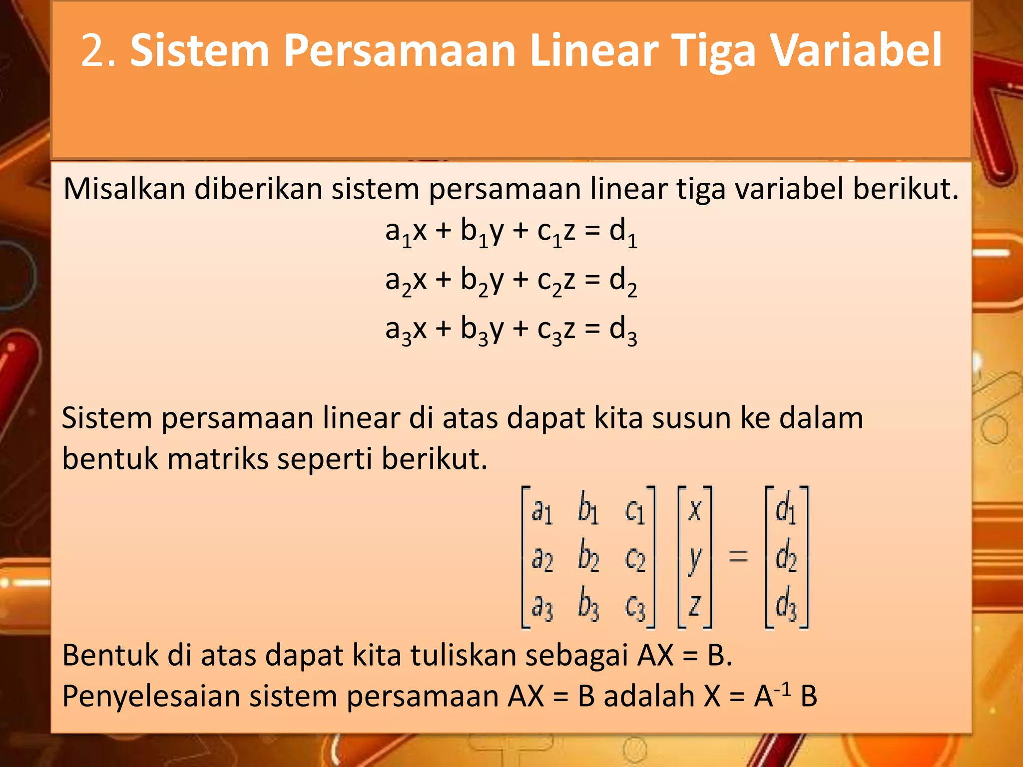 Sistem Persamaan linier dua variabel dan tiga variabel | PPTX