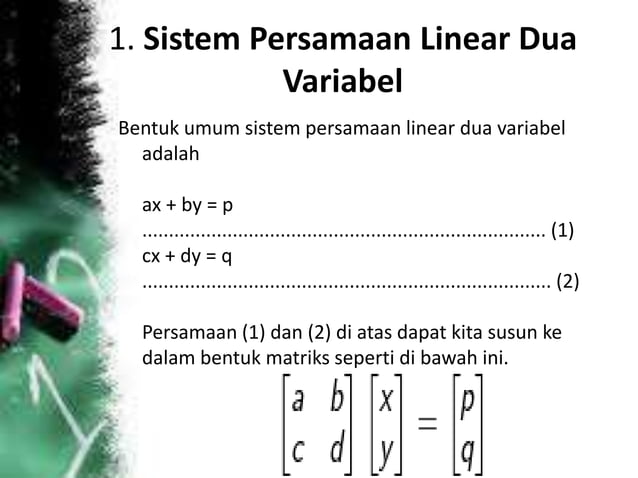 Sistem Persamaan linier dua variabel dan tiga variabel | PPTX