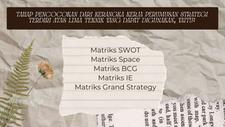 Kelompok 3 Perumusan Strategi dengan Matriks SWOTS dan Space Matriks.pptx
