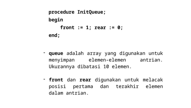 Konsep Queue Dalam Konsep Pemrograman Beserta Cara Kerjanya | PPTX