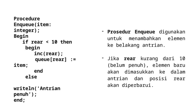 Konsep Queue Dalam Konsep Pemrograman Beserta Cara Kerjanya | PPTX