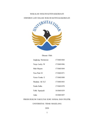 MAKALAH OMNIBUS LAW DALAM HUKUM KETENAGAKERJAAN | PDF