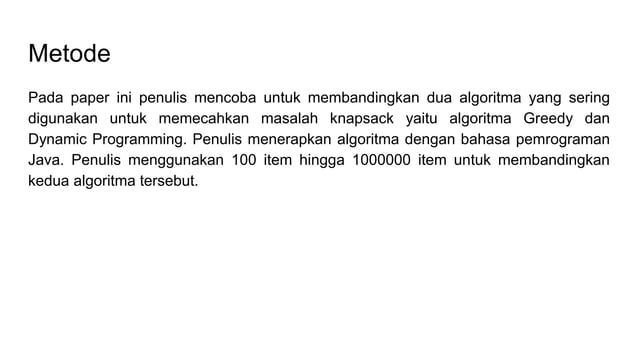 Knapsack Problem : Greedy vs Dynamic Programming | PPTX