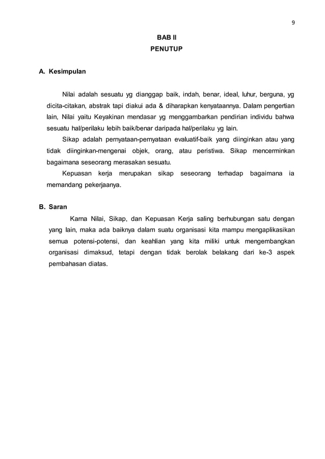 Nilai, sikap, dan kepuasan kerja | DOCX