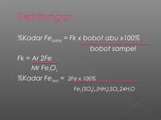 Penetapan Kadar Fe dalam Tawas Ferri Ammonium Sulfat | PPT