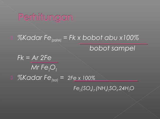 Penetapan Kadar Fe dalam Tawas Ferri Ammonium Sulfat | PPT