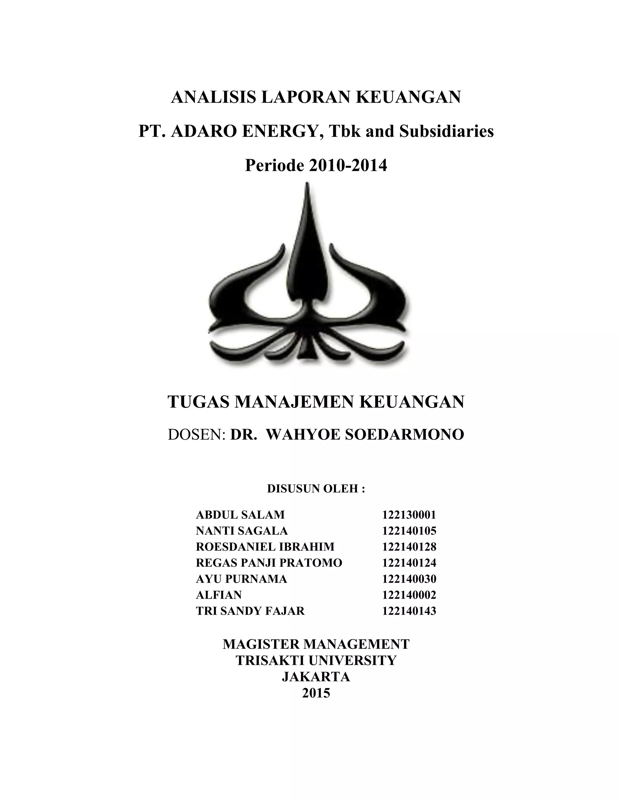 Paper analisis laporan keuangan - PT Adaro Energy Tbk | PDF