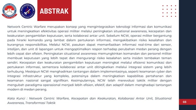 Transformasi Taktik Militer melalui Network Centric Warfare: Sebuah Kajian Literatur | PPTX