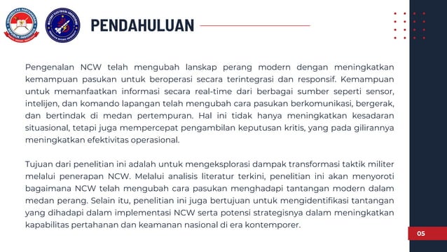 Transformasi Taktik Militer melalui Network Centric Warfare: Sebuah Kajian Literatur | PPTX