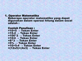 Operasi hitung matematika dan statistik pada excel | PPTX