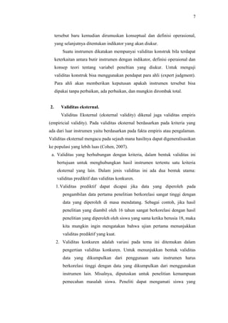 Kelompok 7 validitas dan reliabilitas | DOC