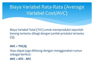 Ekonomi mikro : teori biaya produksi | PPTX