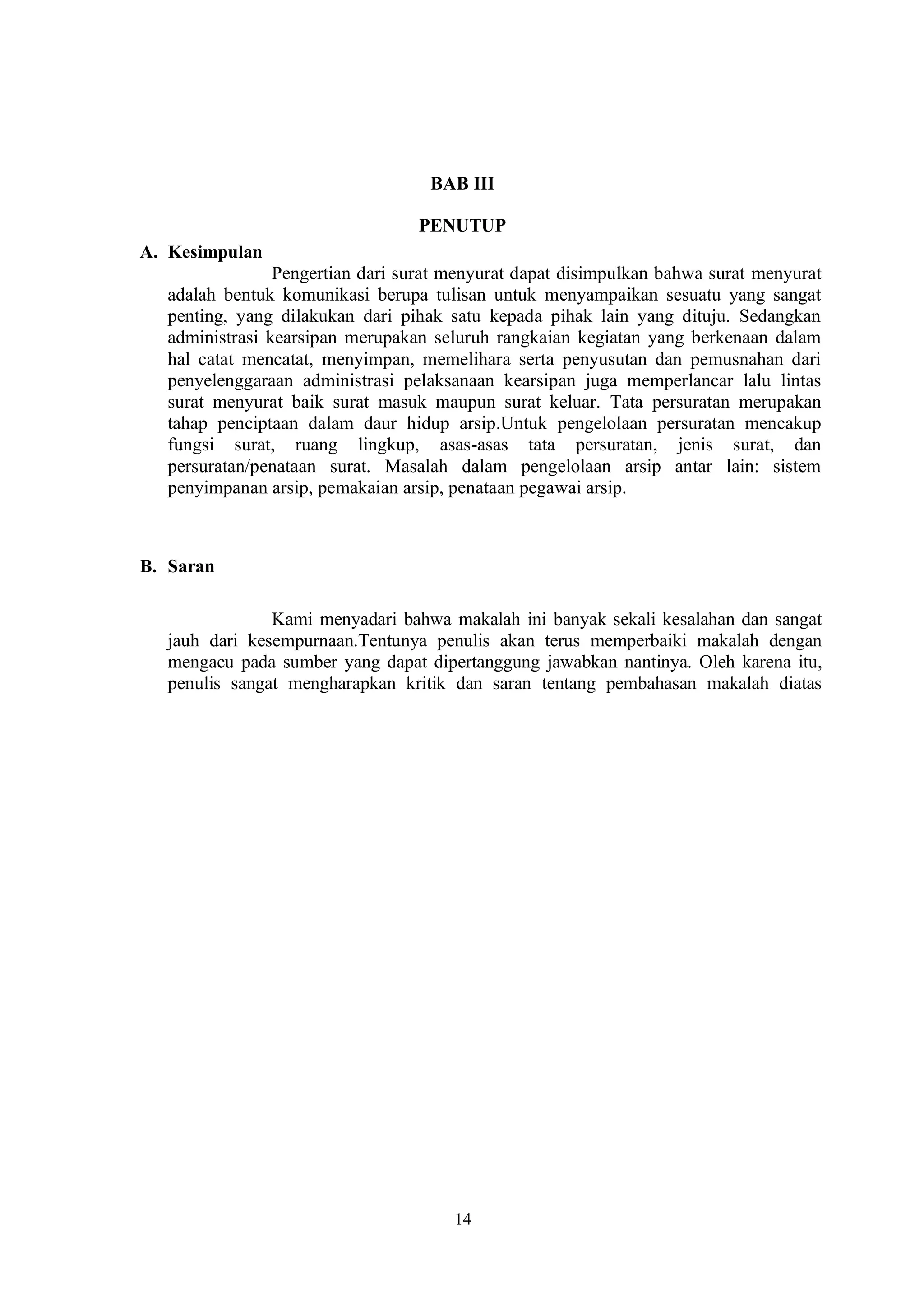 Makalah kelompok 8 administrasi.pdf. pengelolaan administrasi persuratan dan pengarsipan | PDF