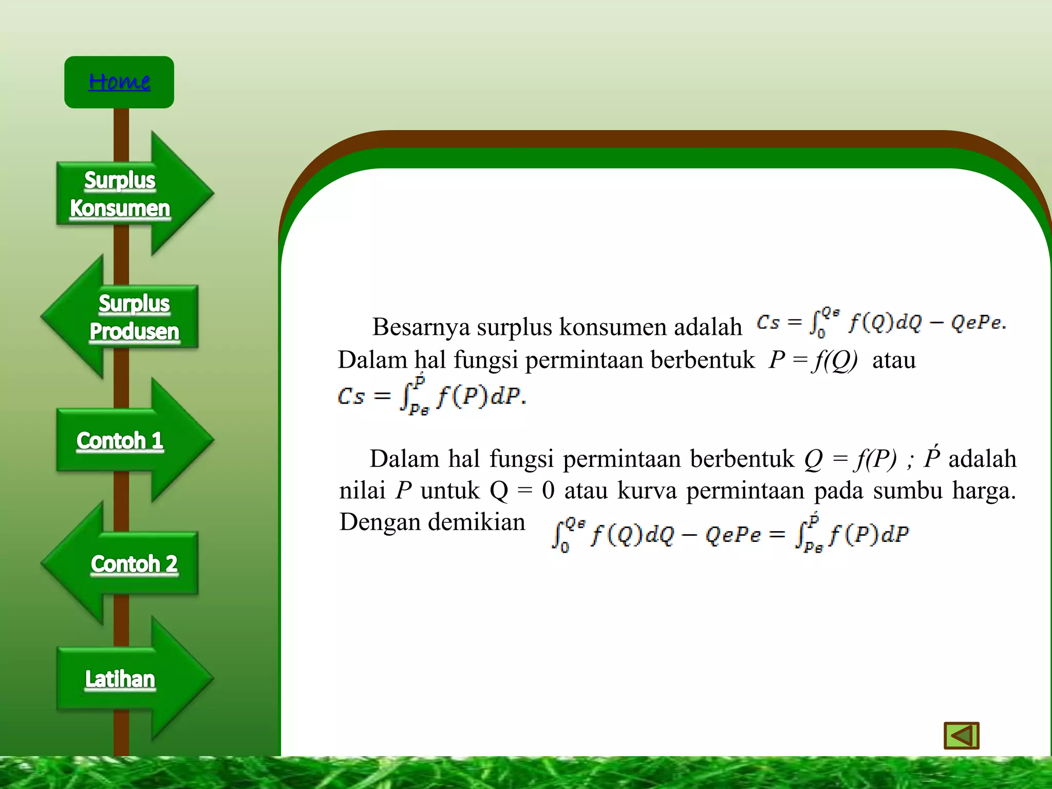 Matematika Ekonomi - surplus konsumen dan surplus produsen | PPTX