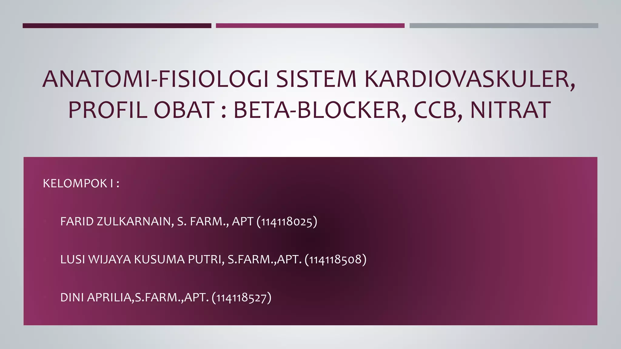 Profil obat cardiovaskular CCB, nitrat, Beta blocker | PPT