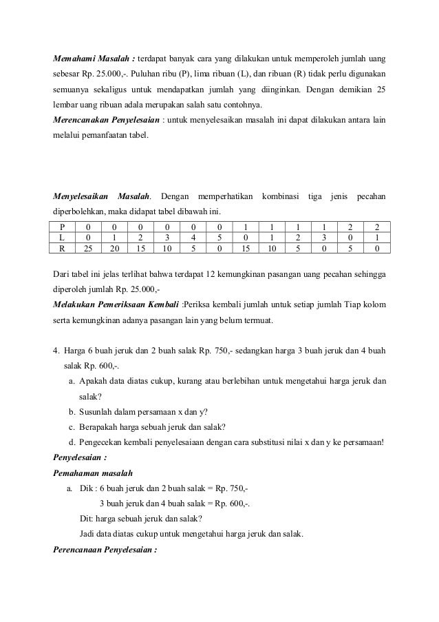 Contoh Soal Pemecahan Masalah Matematika Sd Dan Penyelesaiannya