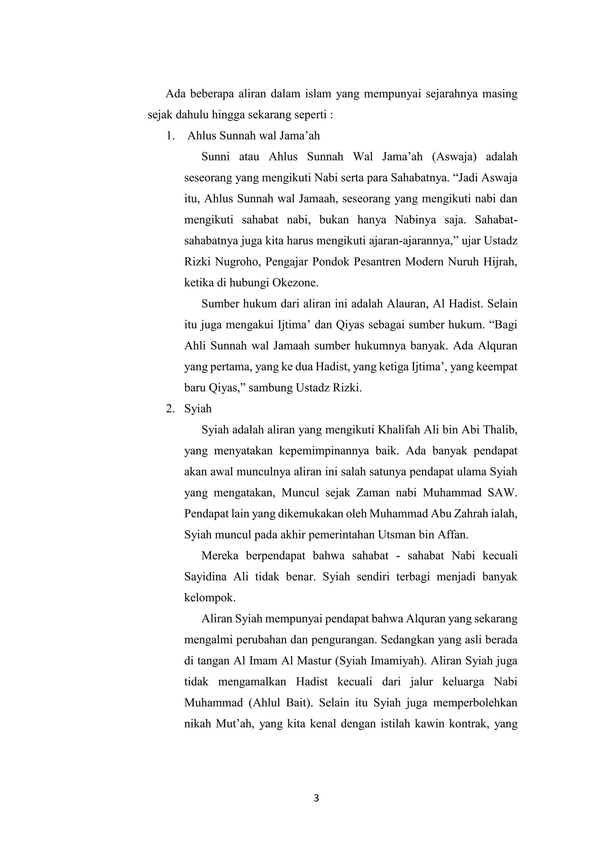 Kelompok Khawarij, Jabariyah, Qodariyah, Mu’tazilah, Syiah dan Murji’ah ...