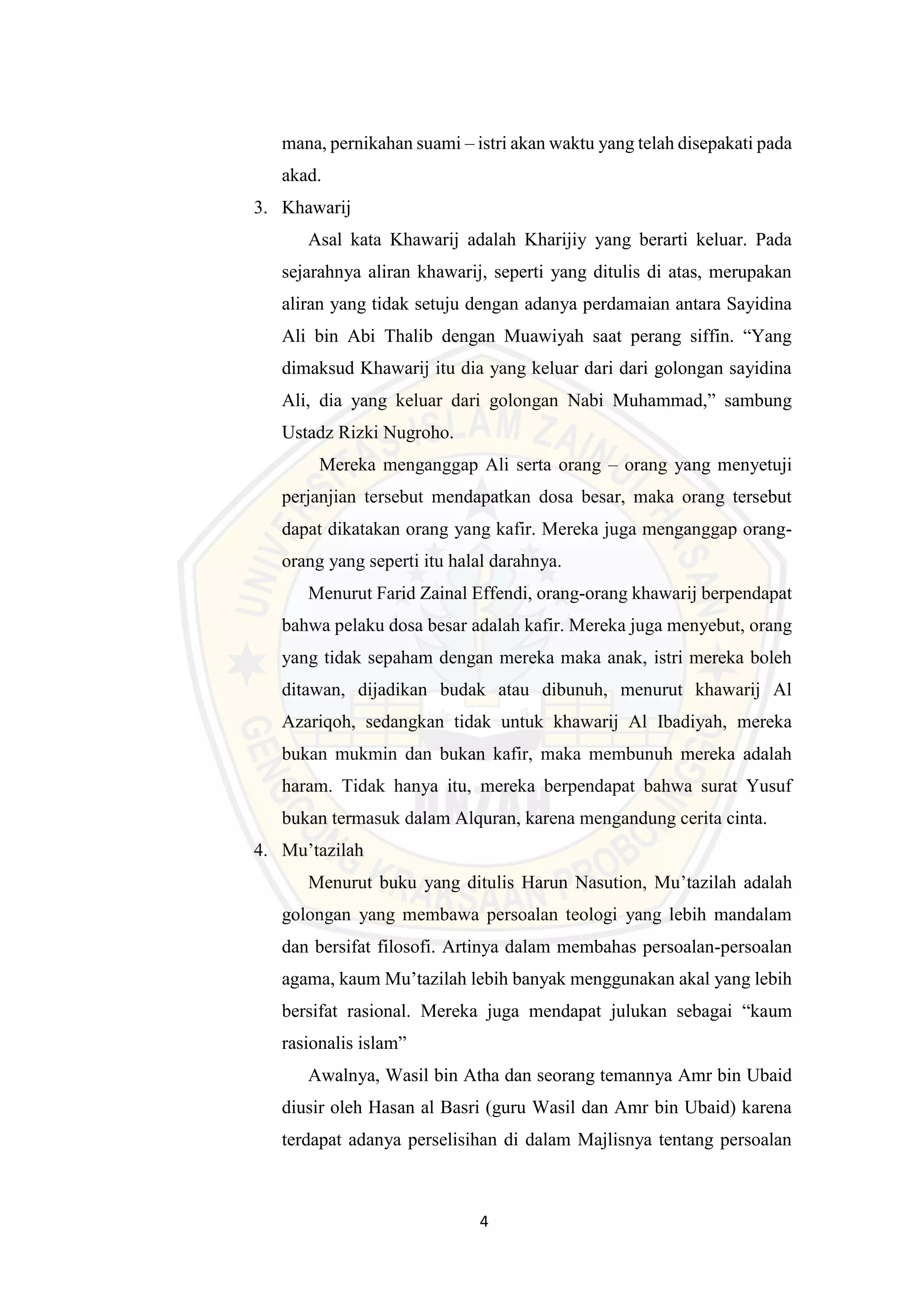 Kelompok Khawarij, Jabariyah, Qodariyah, Mu’tazilah, Syiah dan Murji’ah - Copy.pdf