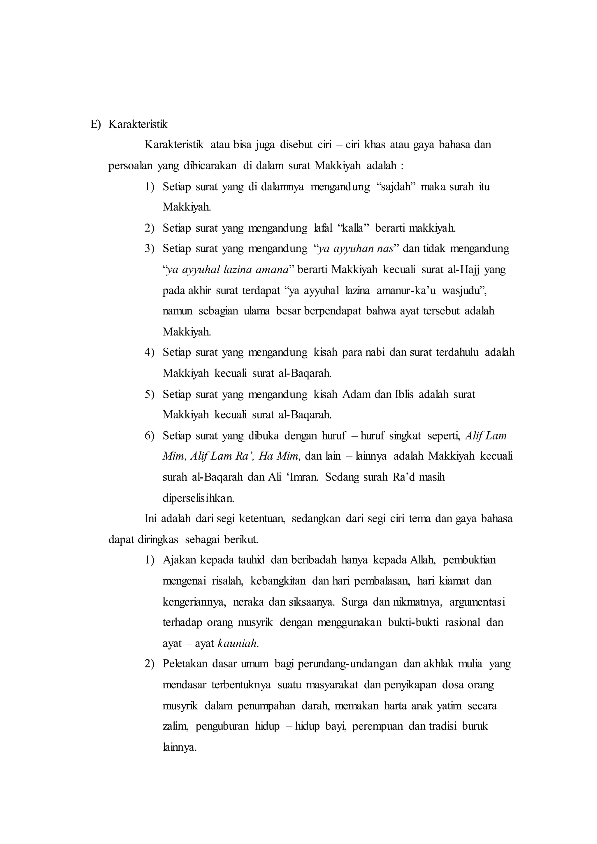 Kelompok surat dan ayat makkiyah, tanda – tanda surat makkiyah, macam macamnya, dasar – dasar ...