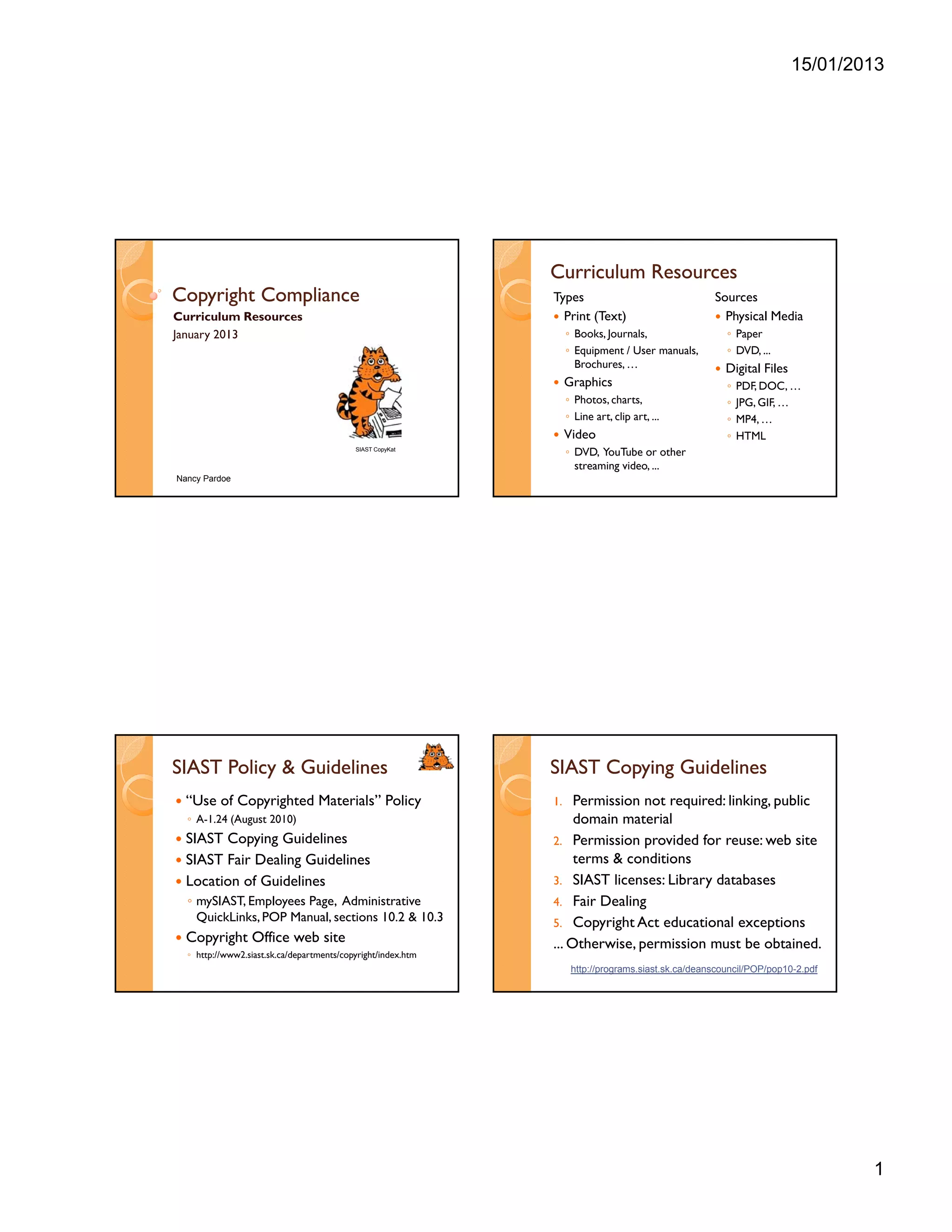 SIAST Copyright Compliance, Jan16, 2013 | PDF