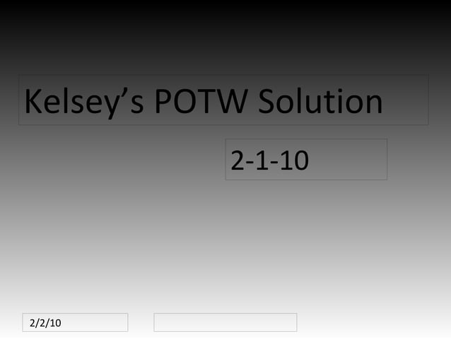 Kelseys Potw Solution | ODP