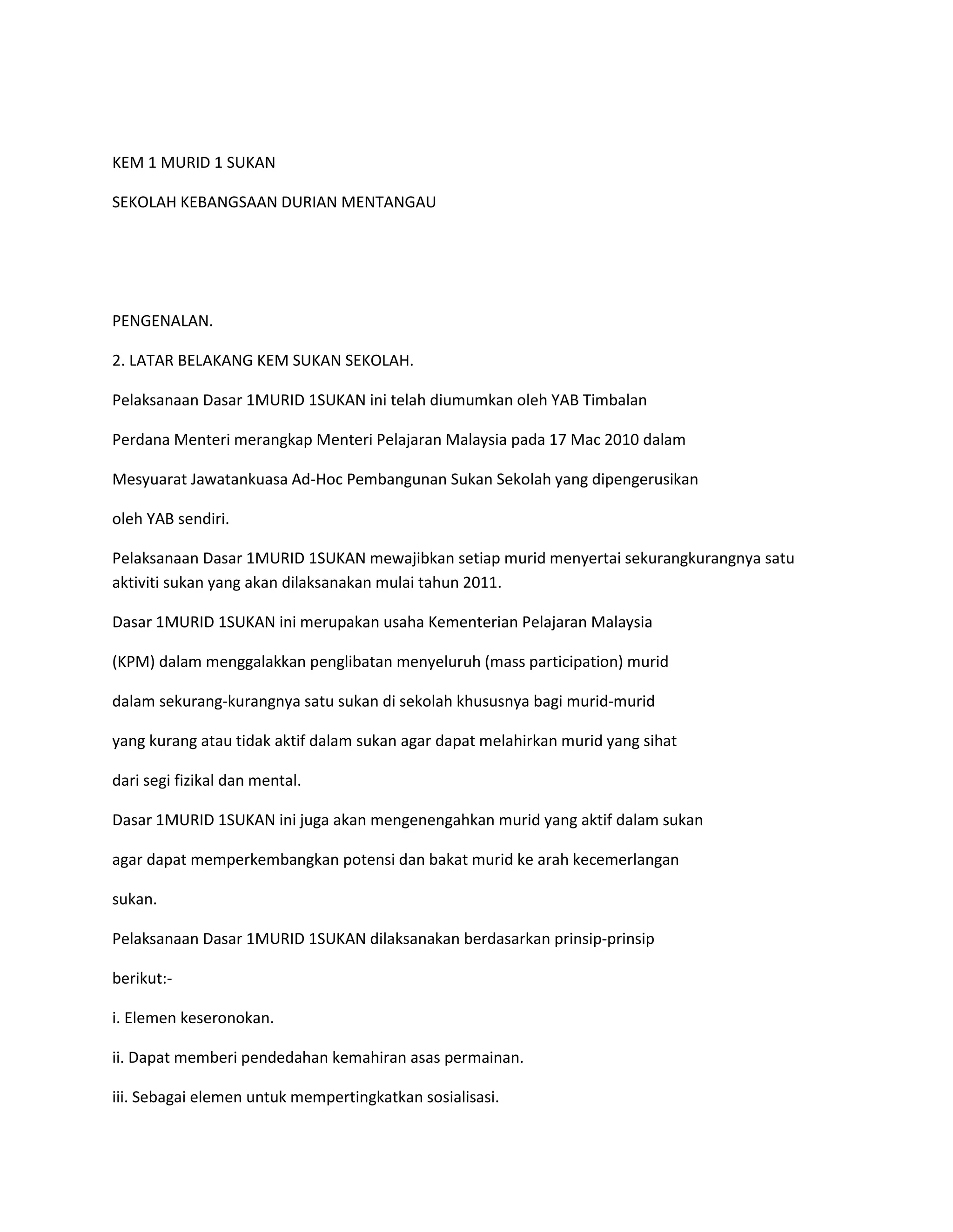 Kem 1 murid 1 sukan | PDF