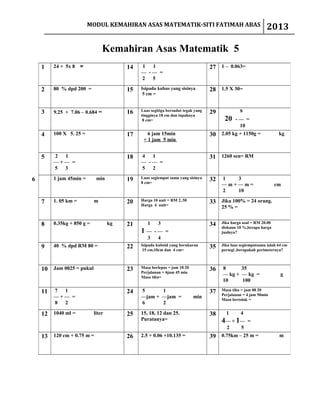 Kemahiran asas matematik | DOC