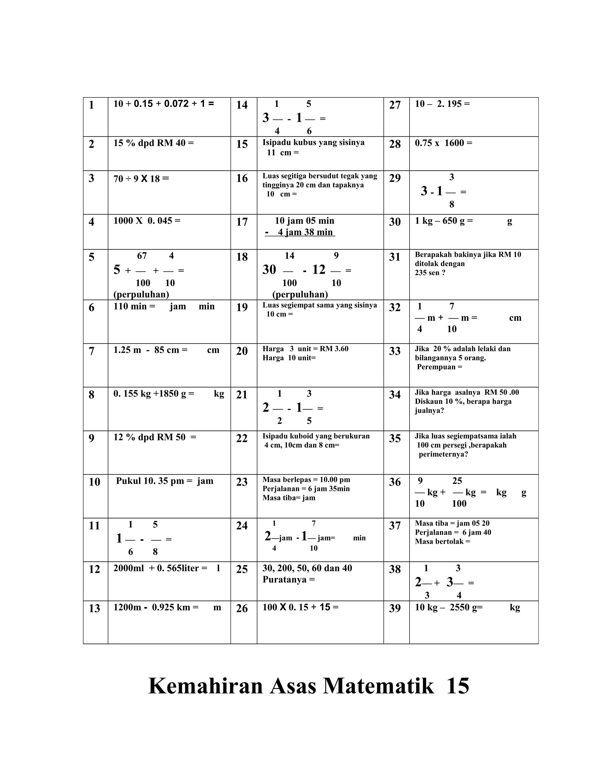 Kemahiran asas matematik | PDF