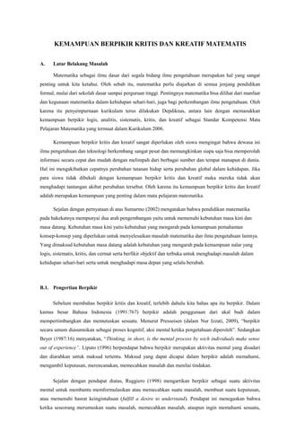 Kemampuan berpikir kritis, kreatif dan pemecahan masalah | PDF