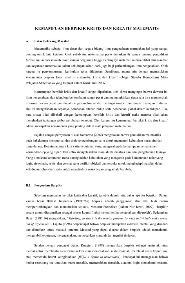 Kemampuan berpikir kritis, kreatif dan pemecahan masalah | PDF