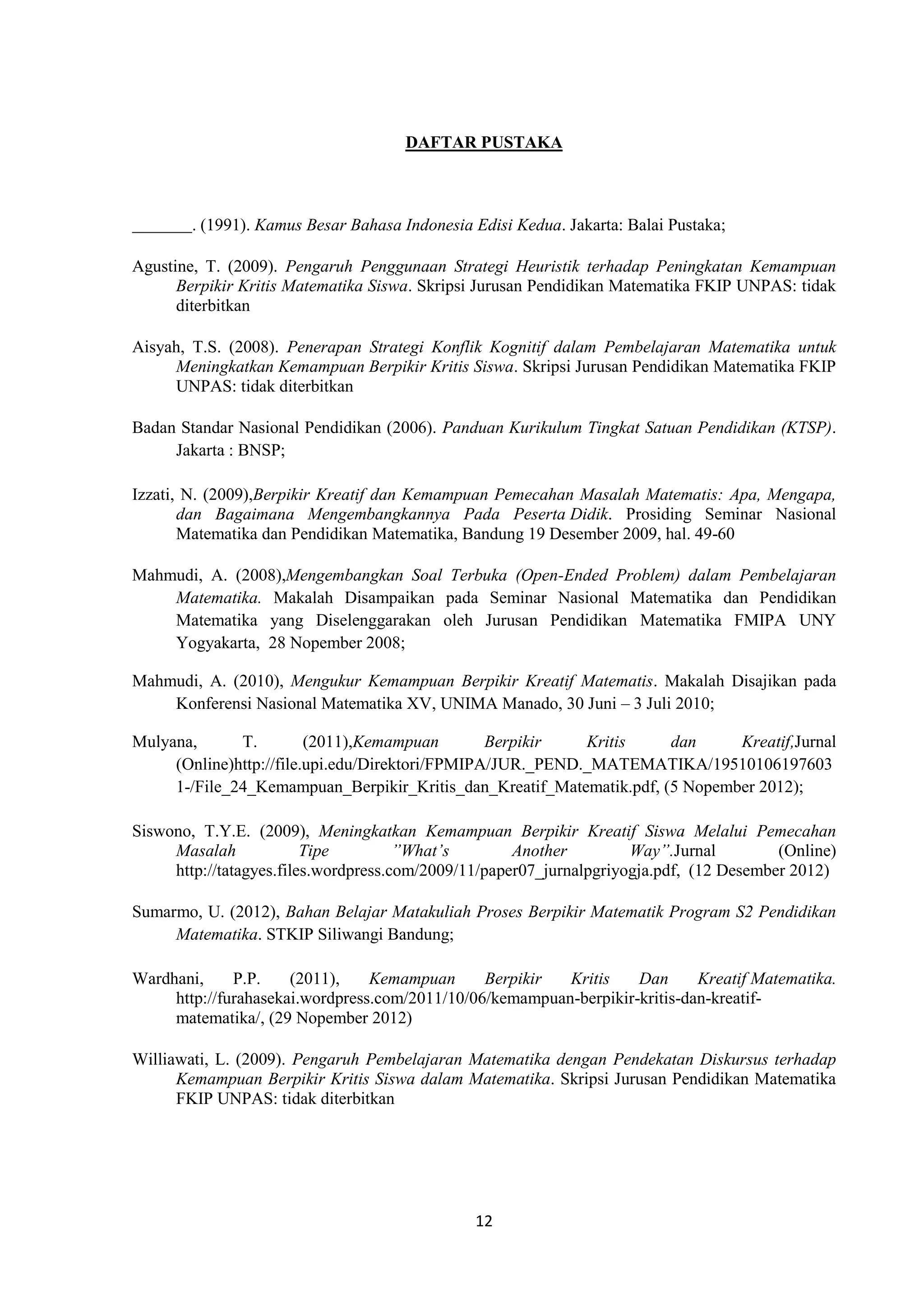 Kemampuan berpikir kritis, kreatif dan pemecahan masalah | DOCX