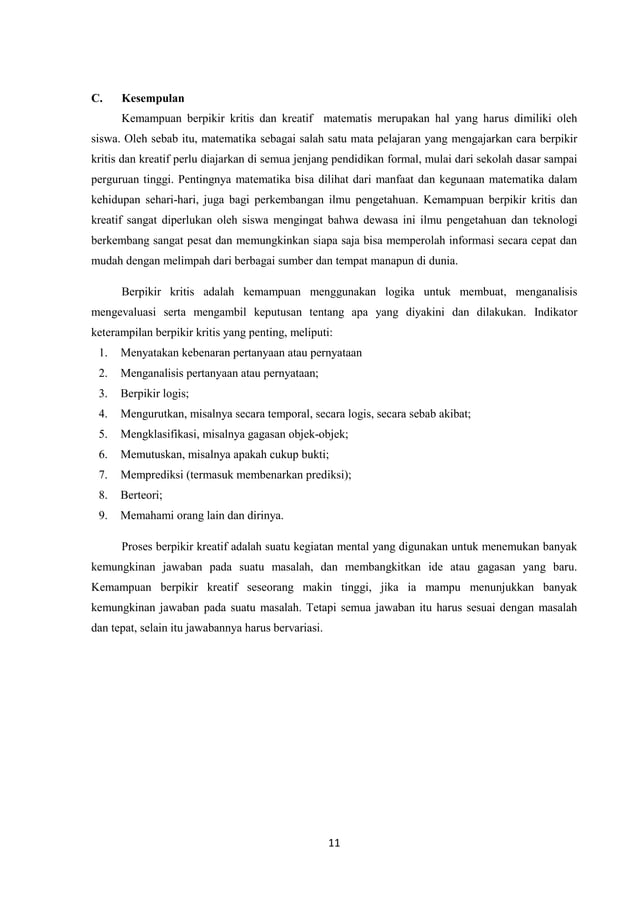 Kemampuan berpikir kritis, kreatif dan pemecahan masalah | DOCX