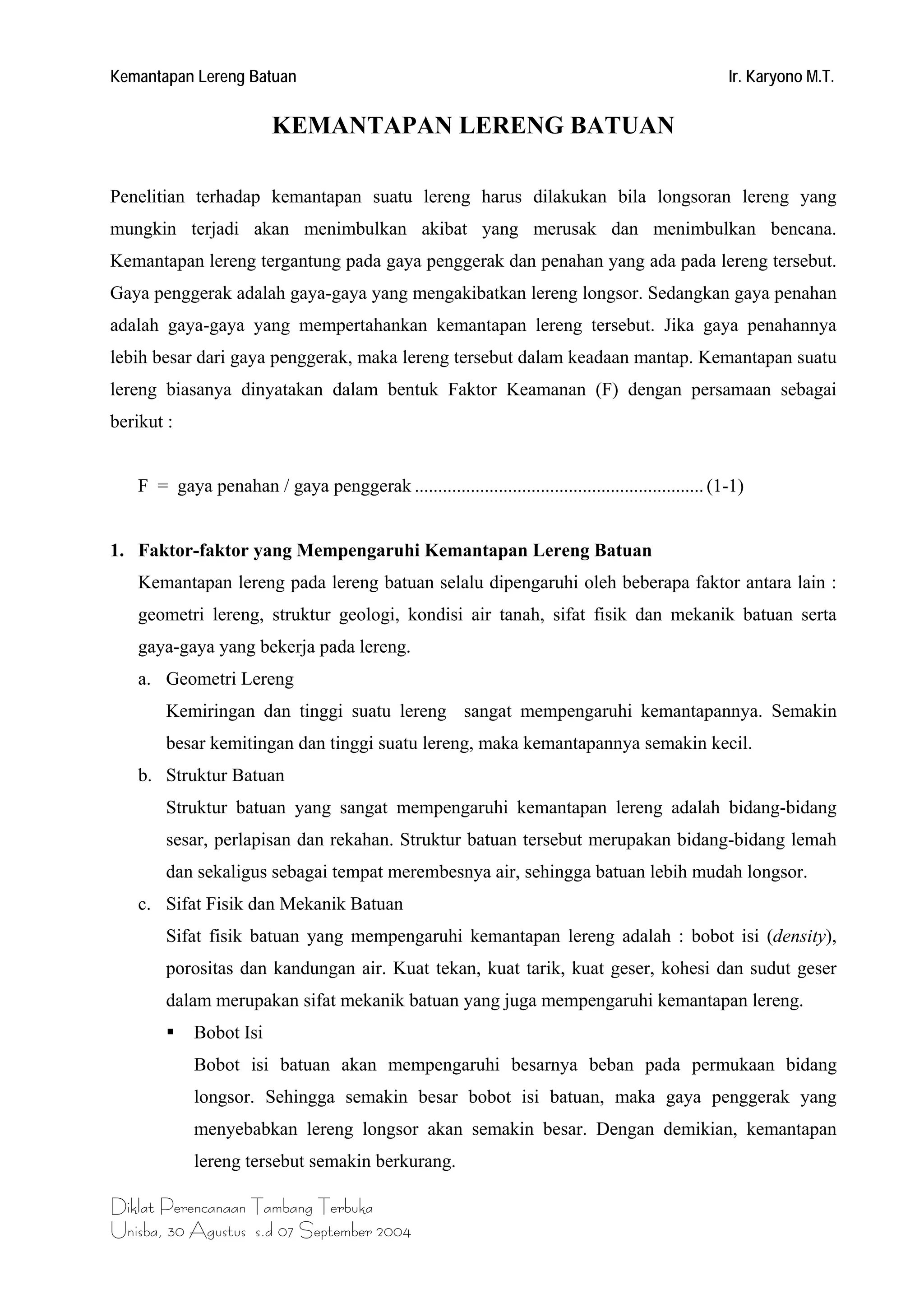 Kemantapan Lereng Batuan | PDF