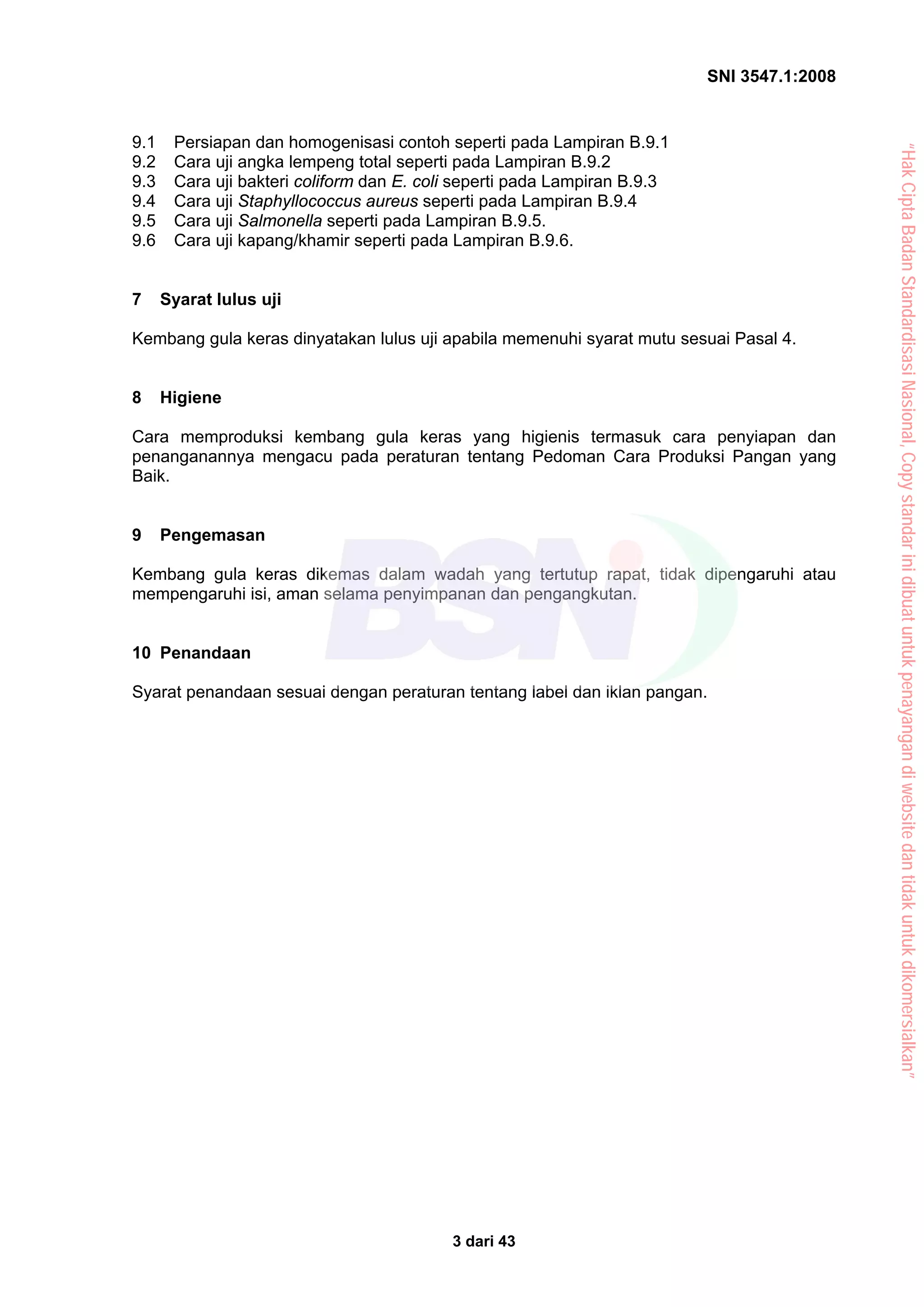 Kembang gula keras 2968 sni 3547.1_2008 | PDF